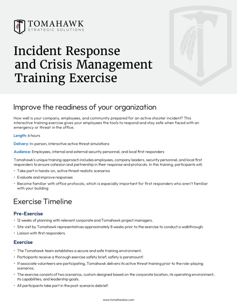 Incident Response & Crisis Management Training Exercise - TomahawkStrategicSolutions
