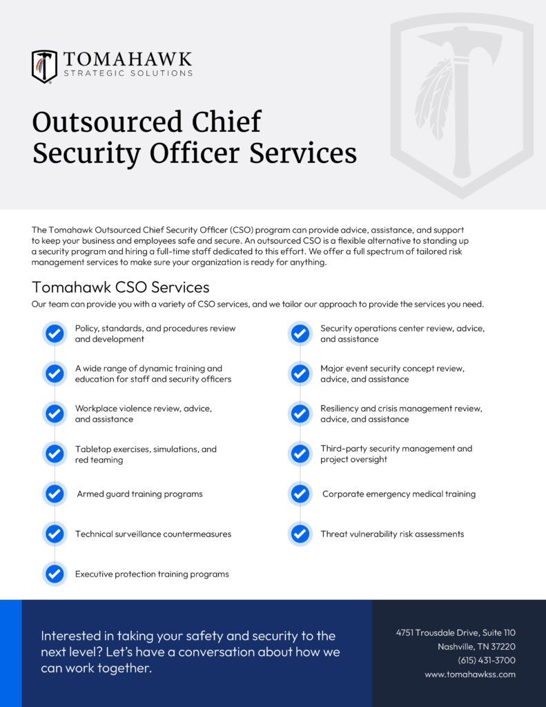 Outsourced Chief Security Officer Services - TomahawkStrategicSolutions